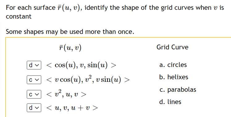 Solved For each surface rˉ(u,v), identify the shape of the | Chegg.com