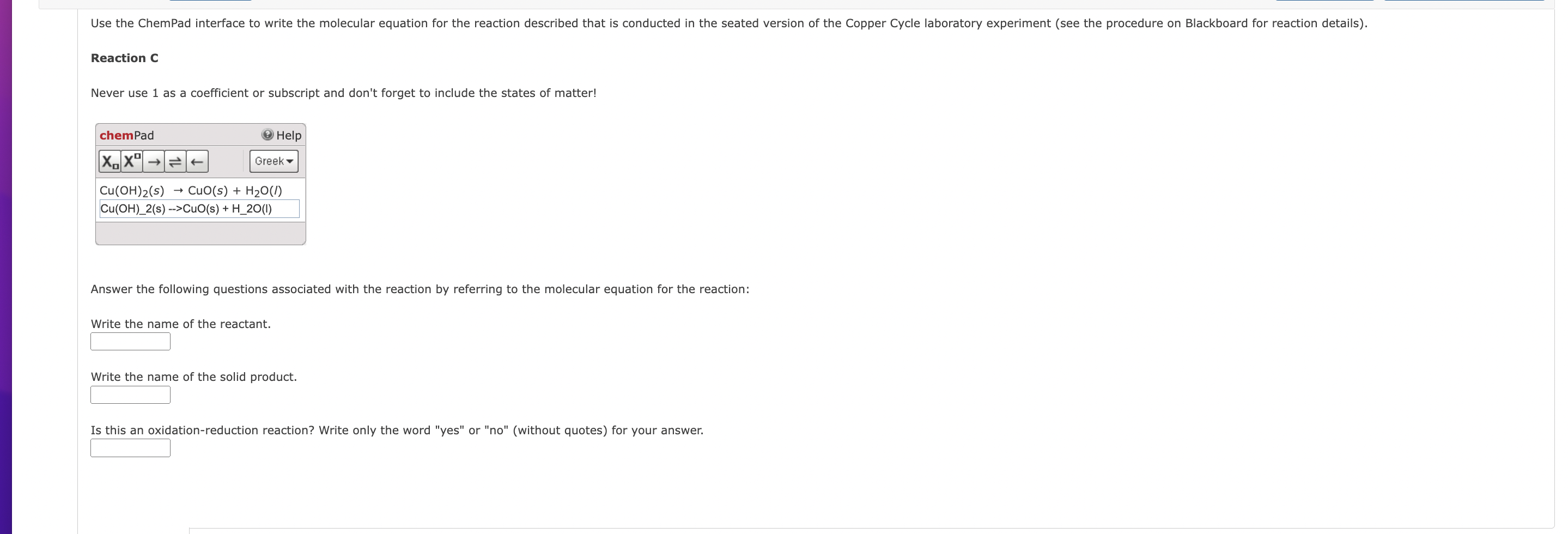 Solved Reaction C Never use 1 as a coefficient or subscript | Chegg.com