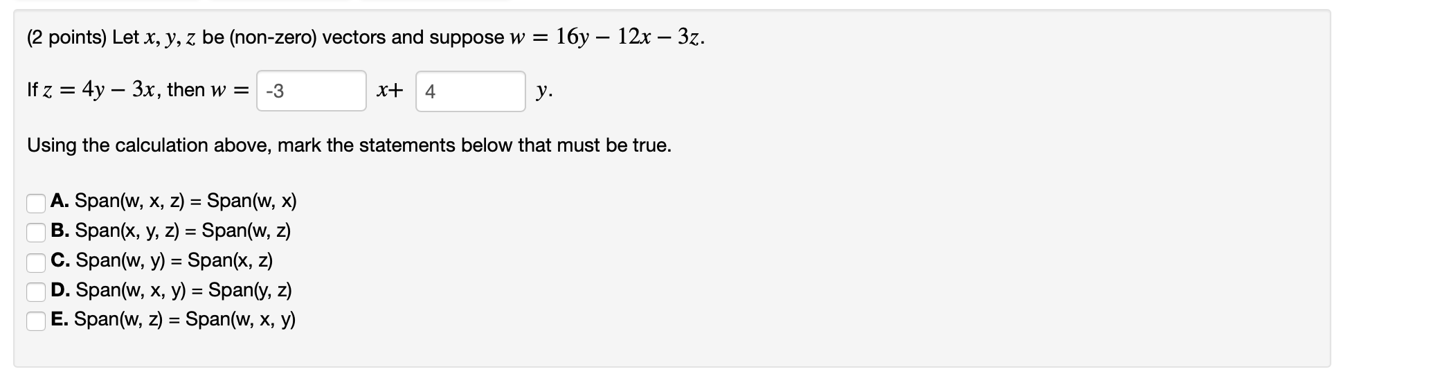 Solved (2 points) Let x,y,z be (non-zero) vectors and | Chegg.com