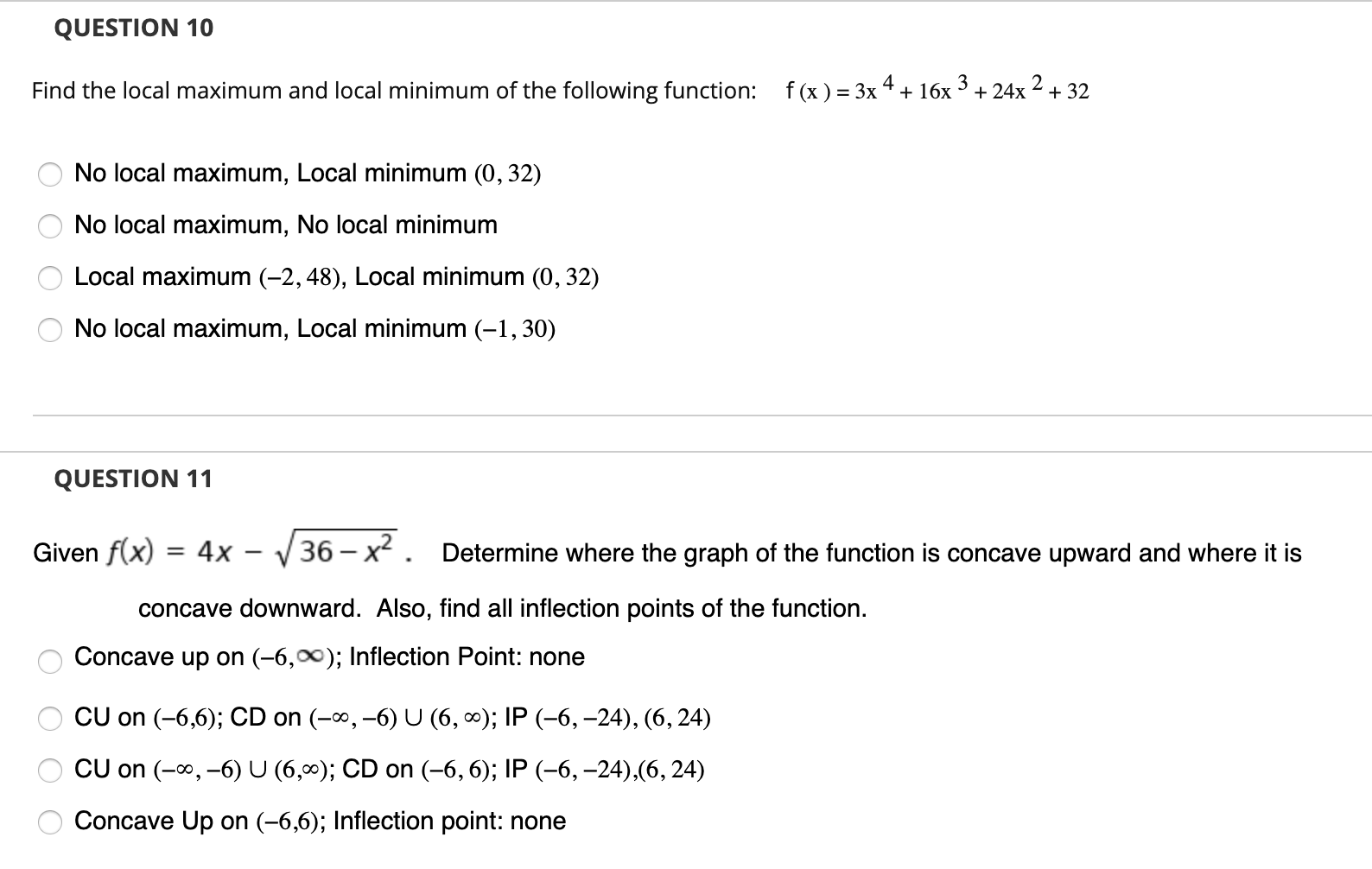 Solved QUESTION 10 Find the local maximum and local minimum | Chegg.com