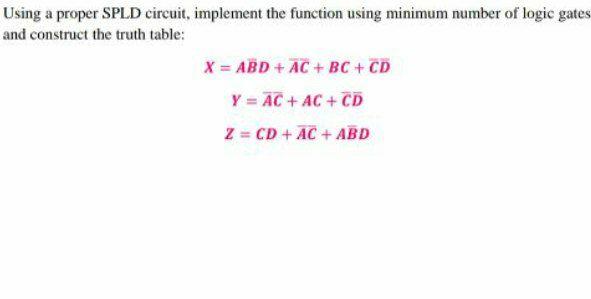 Solved Using a proper SPLD circuit, implement the function | Chegg.com