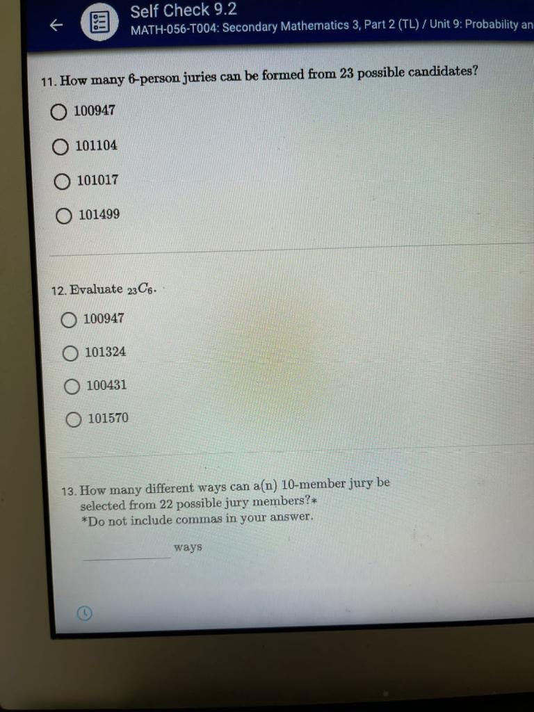 Solved Self Check 9.2 MATH-056-T004: Secondary Mathematics | Chegg.com