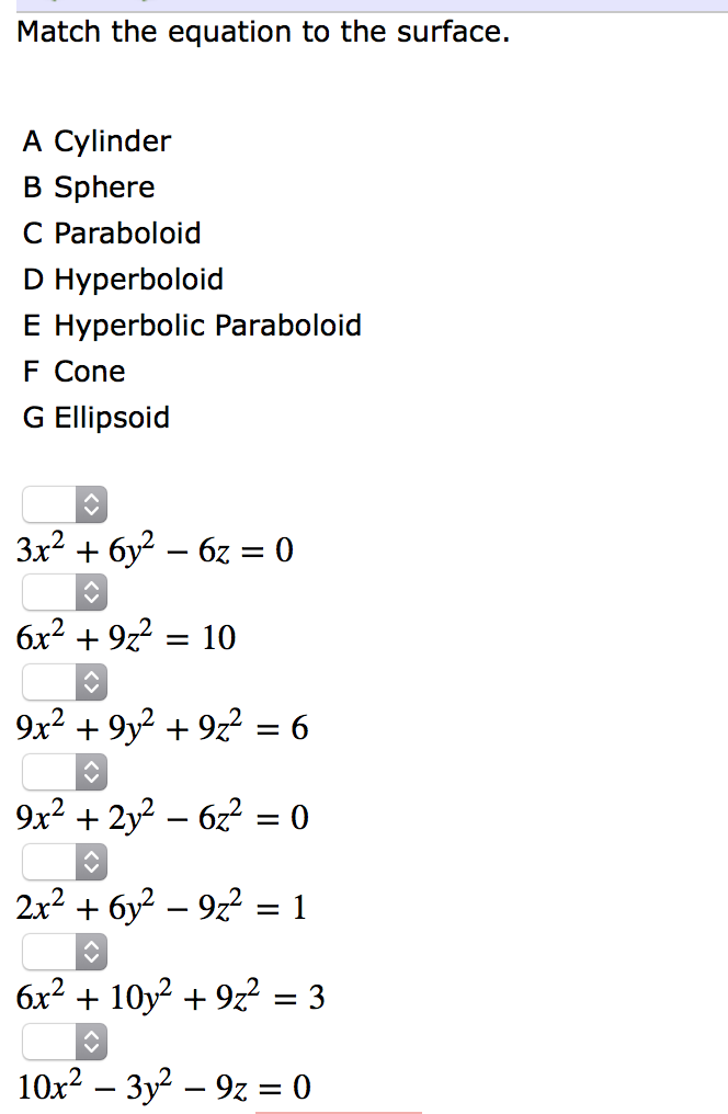 Solved Match the equation to the surface. A Cylinder B | Chegg.com