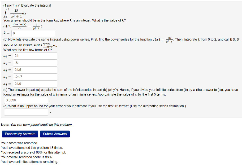 Solved (d) What is an upper bound for your error of your | Chegg.com