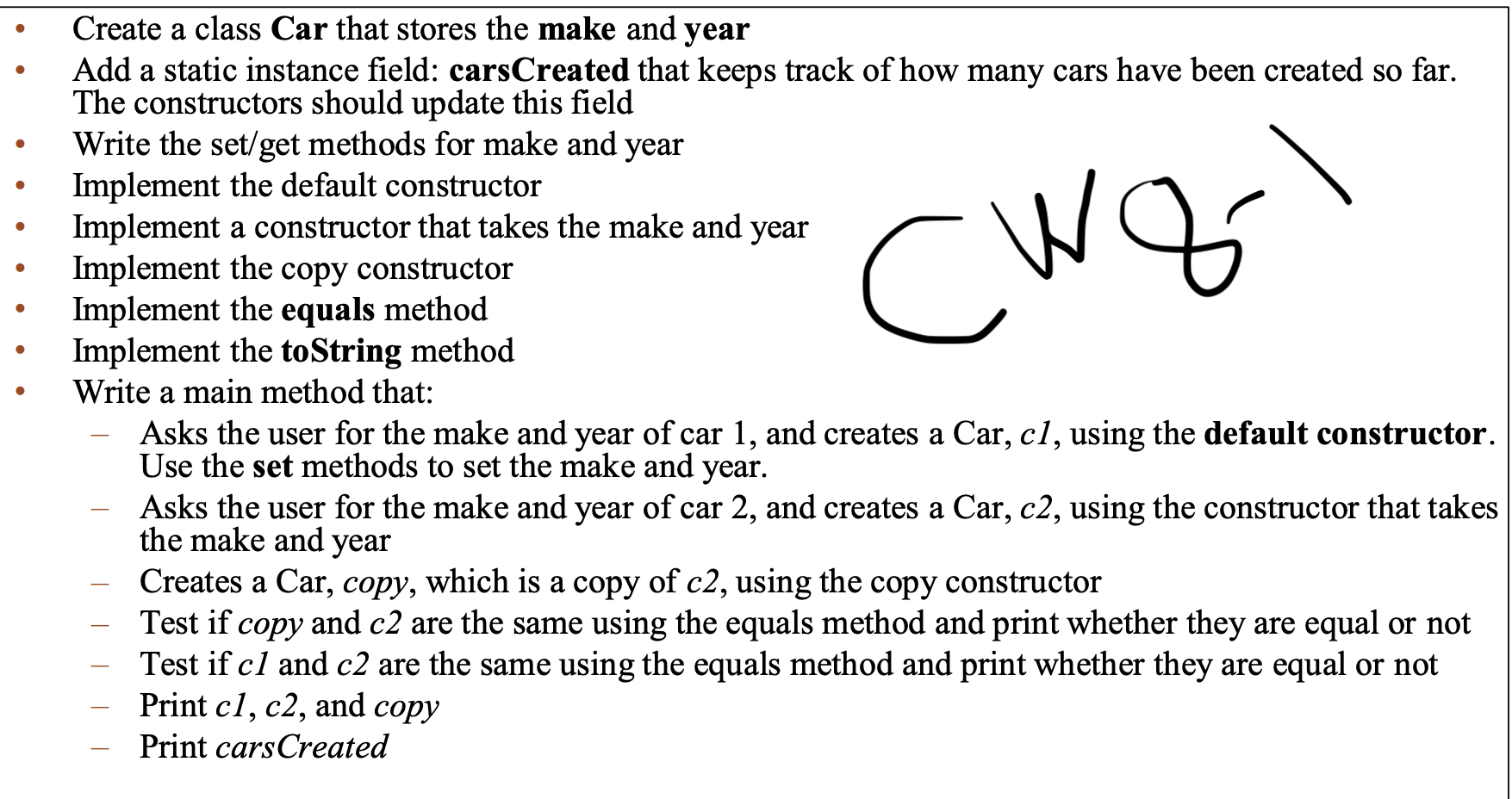 Solved . Create a class Car that stores the make and year | Chegg.com