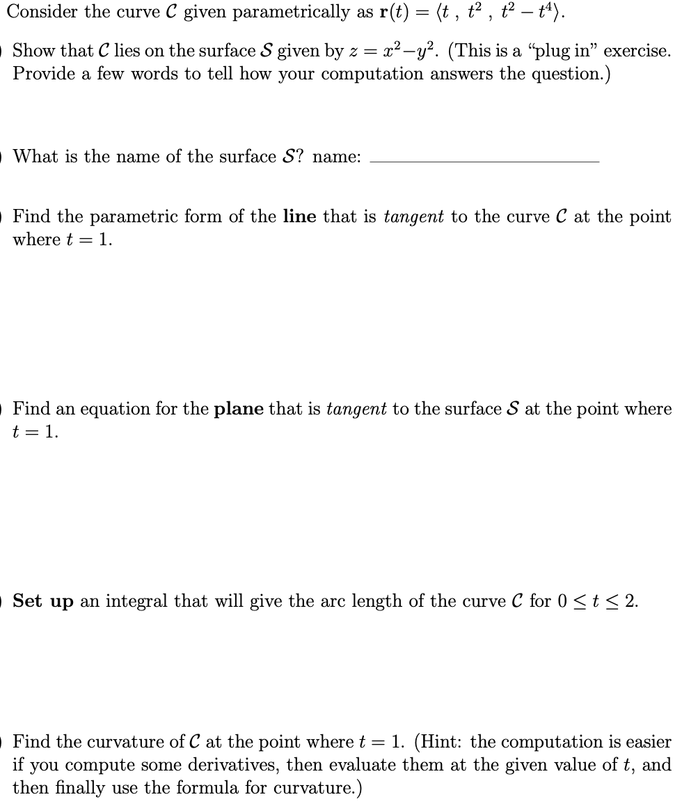 Solved Consider the curve C given parametrically as r(t) (t | Chegg.com