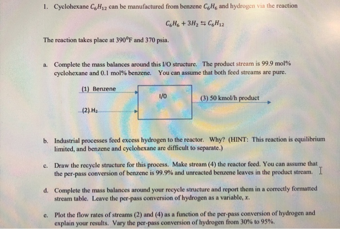 Solved 1. Cyclohexane CoH12 can be manufactured from benzene | Chegg.com