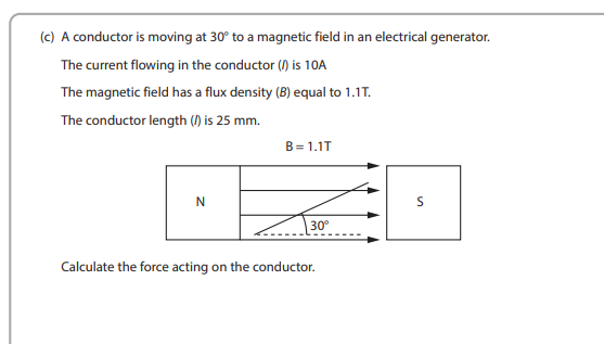 Solved (c) ﻿A conductor is moving at 30° ﻿to a magnetic | Chegg.com