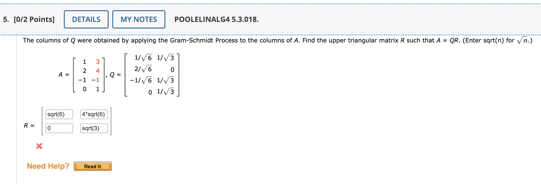 Solved Points]POOLELINALG4 5.3.018.The columns of Q ﻿were | Chegg.com