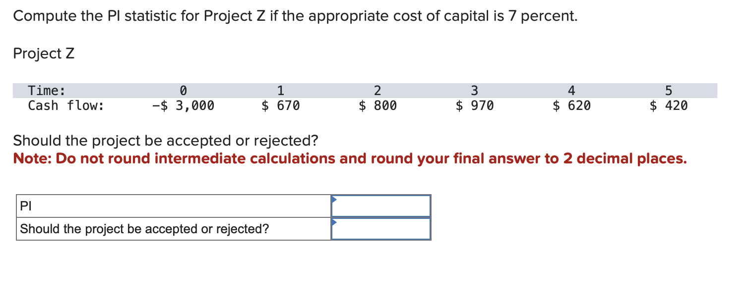 Solved Compute the PI statistic for Project Z if the | Chegg.com