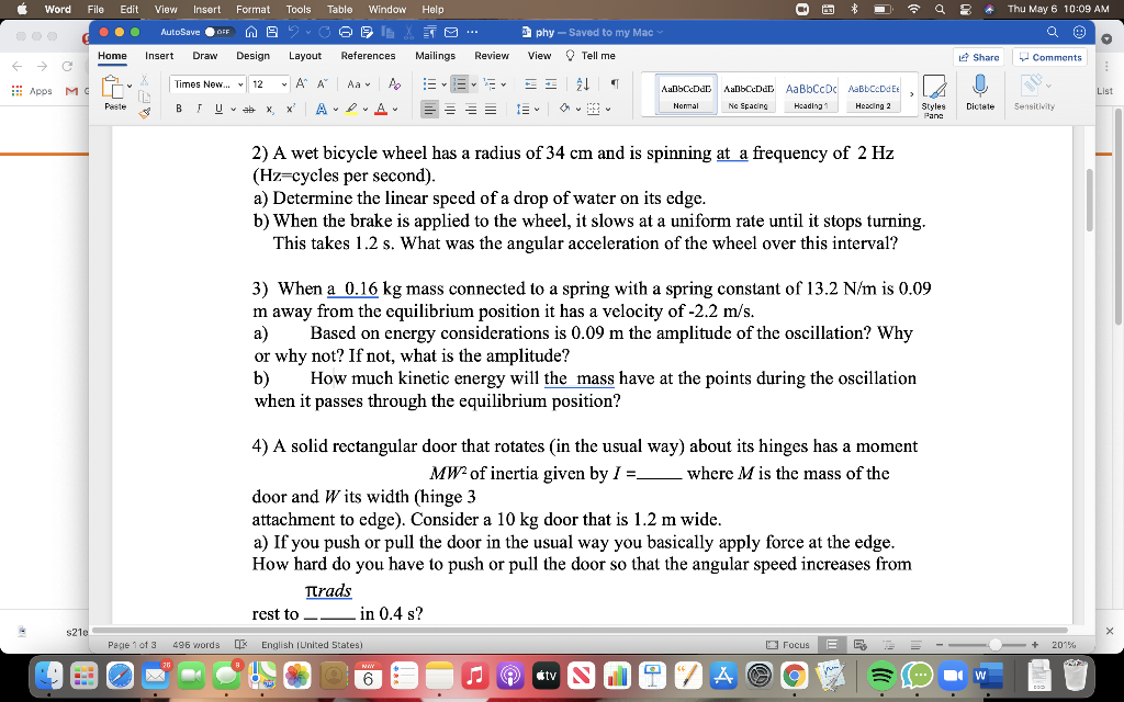 Solved Word File Edit View Insert Format Tools Table Window | Chegg.com