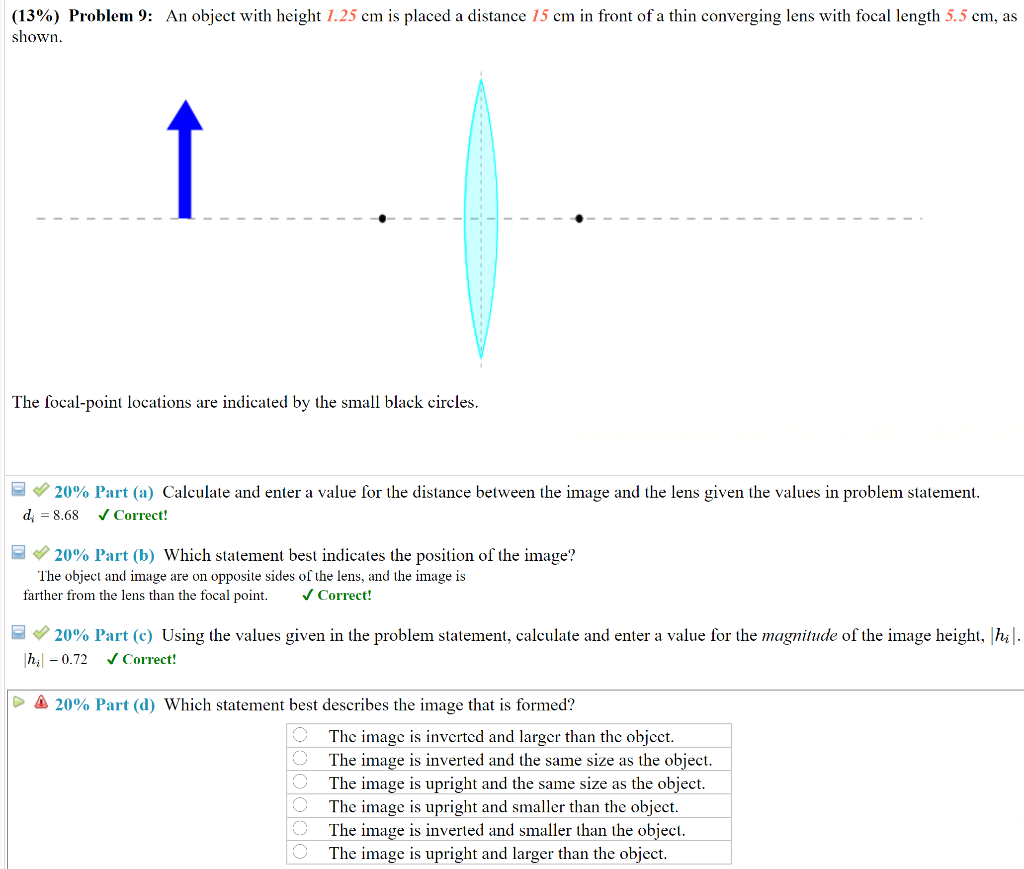 Solved (13%) Problem 9: An object with height 1.25 cm is | Chegg.com