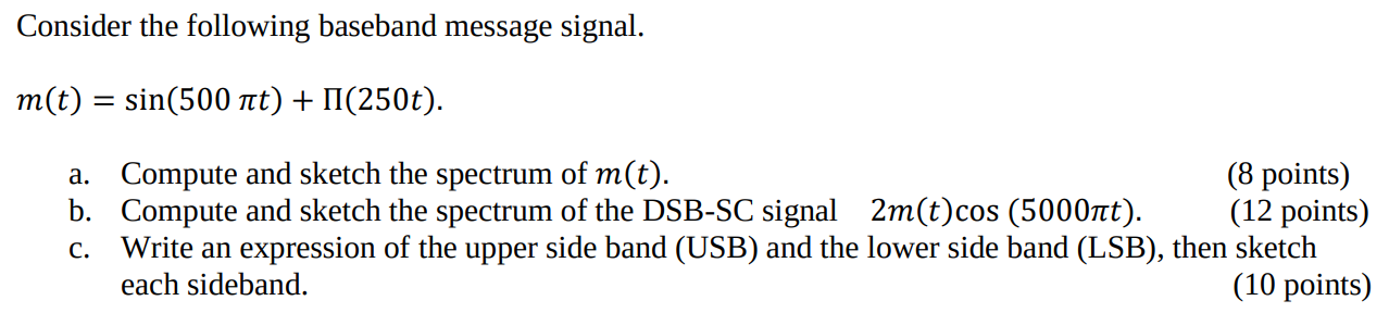 Solved Consider the following baseband message signal. m(t) | Chegg.com