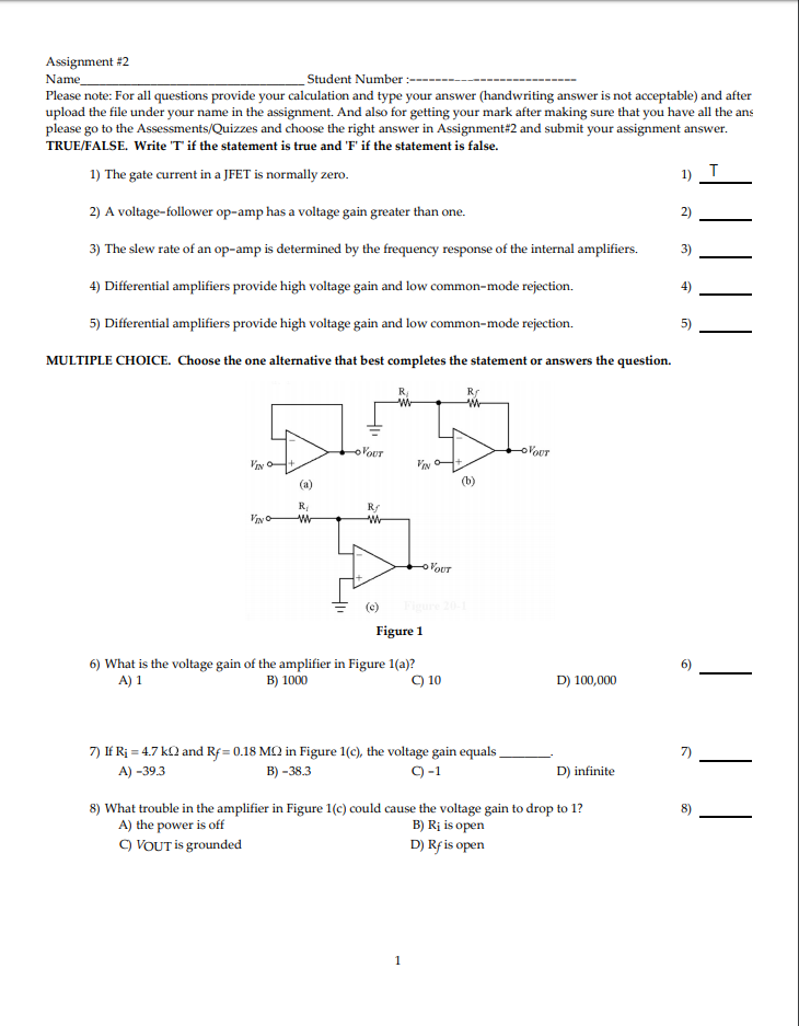 Solved Assignment #2 Name Student Number : Please note: For | Chegg.com