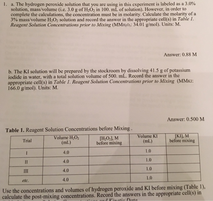 Solved The hydrogen peroxide solution that you are using in | Chegg.com