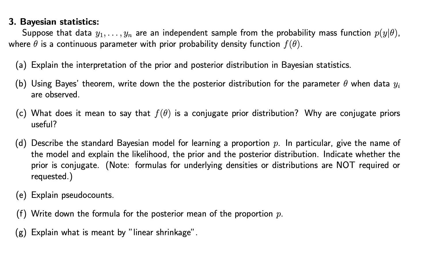 Solved 3. Bayesian statistics: ... 9 Suppose that data y₁, · | Chegg.com