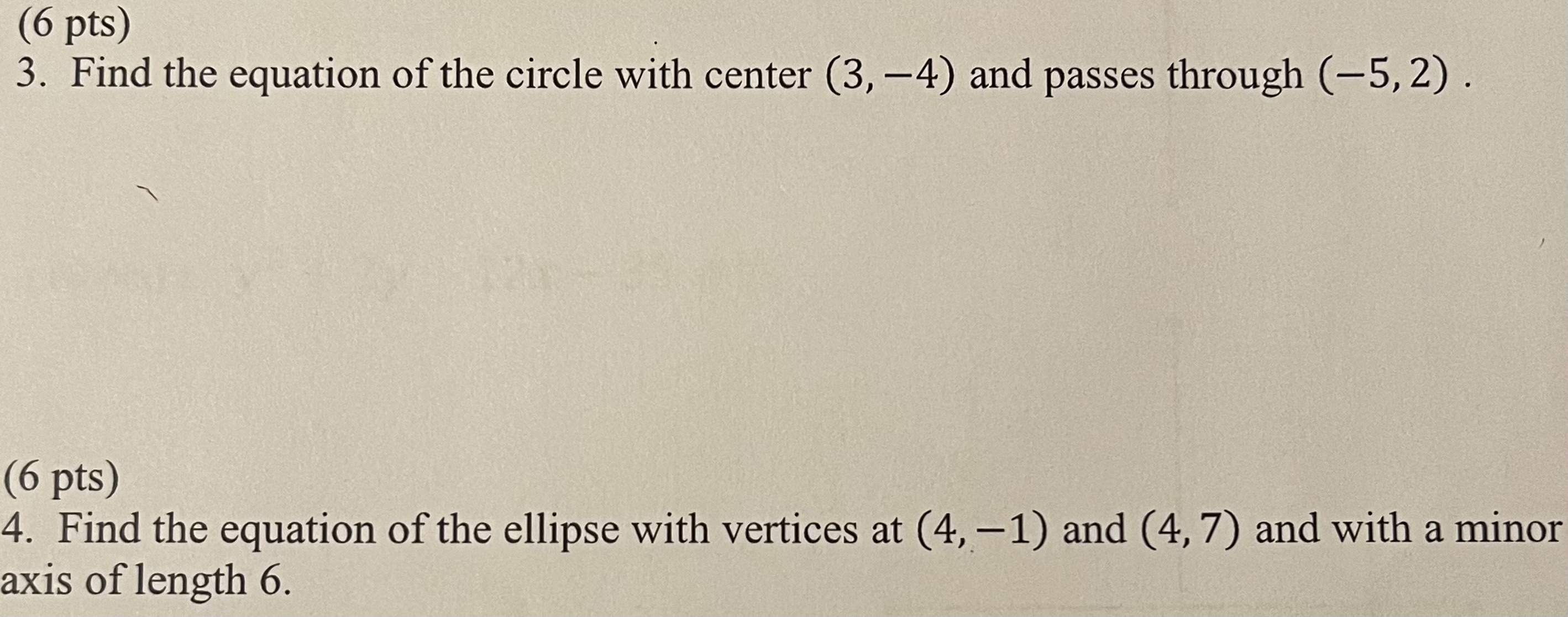 Solved (6 pts) 3. Find the equation of the circle with | Chegg.com