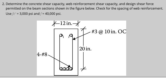 Solved 2. Determine the concrete shear capacity, web | Chegg.com