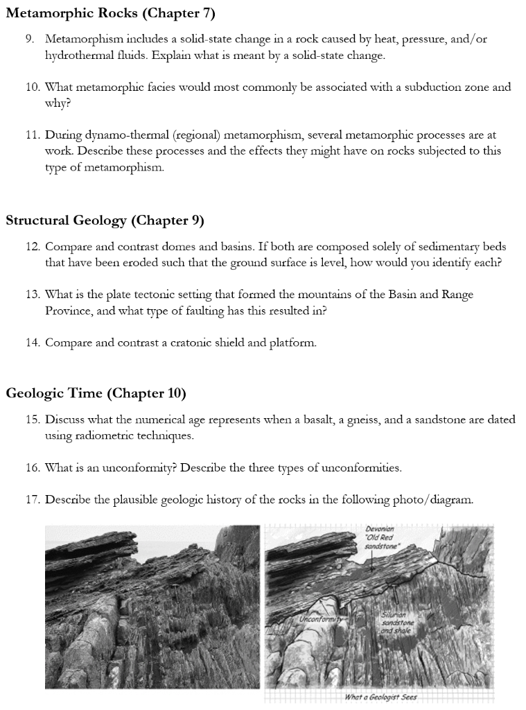 Solved Metamorphic Rocks (Chapter 7) 9. Metamorphism | Chegg.com
