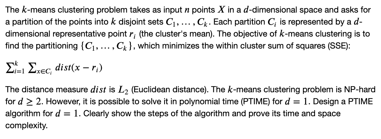 Solved The k-means clustering problem takes as input ŉ | Chegg.com