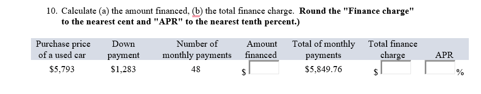 10. Calculate (a) the amount financed, (b) the total | Chegg.com