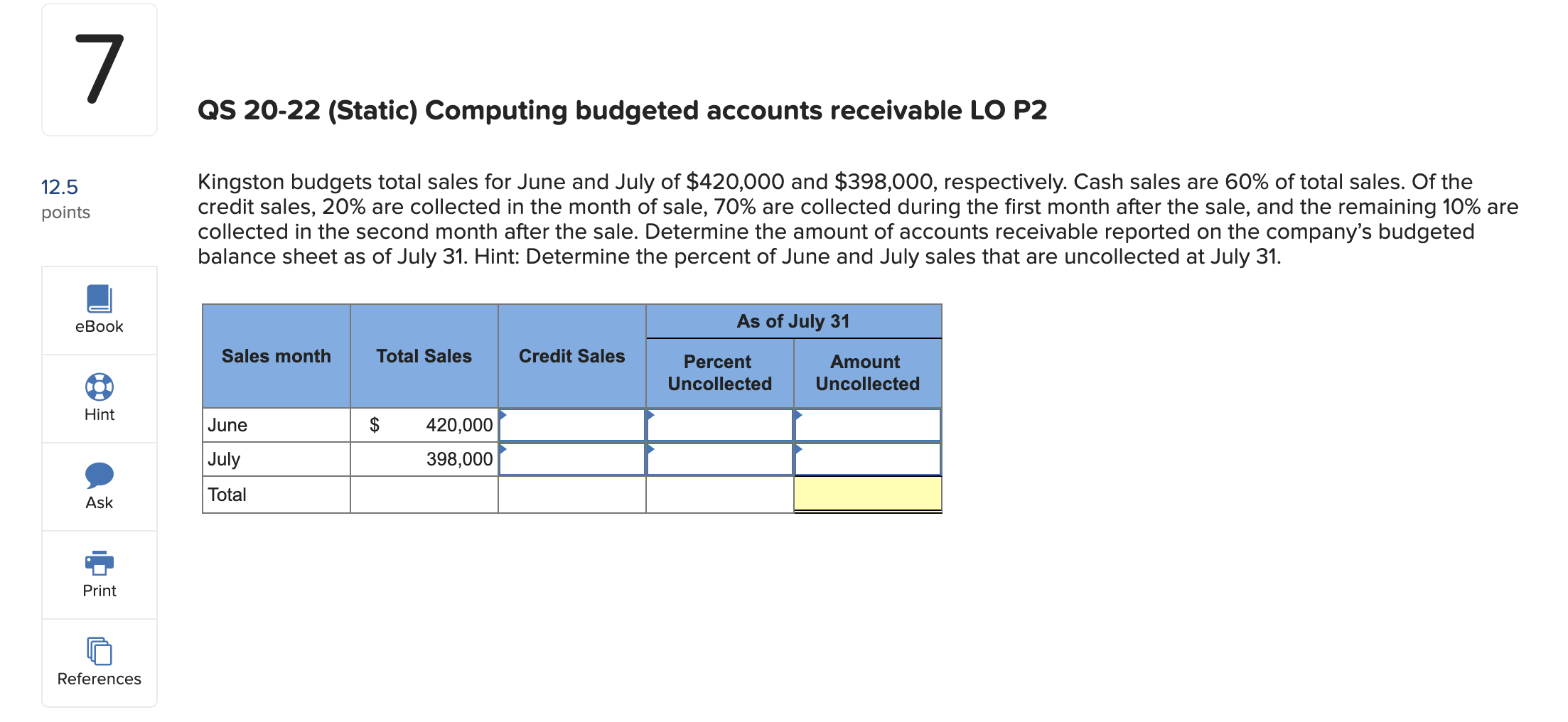 Solved QS 20-22 (Static) Computing budgeted accounts | Chegg.com
