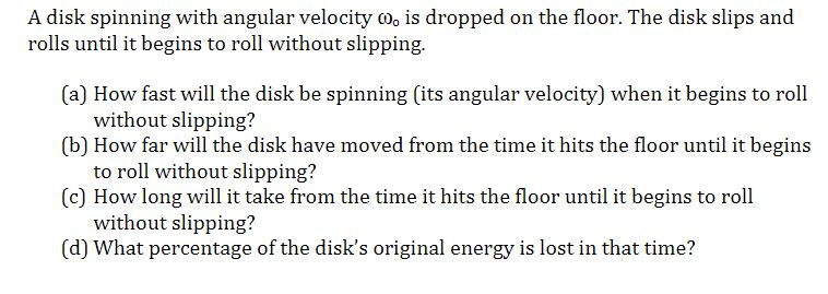 Solved A disk spinning with angular velocity 0, is dropped | Chegg.com