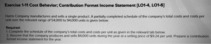 Solved Exercise 1-11 Cost Behavior; Contribution Format | Chegg.com
