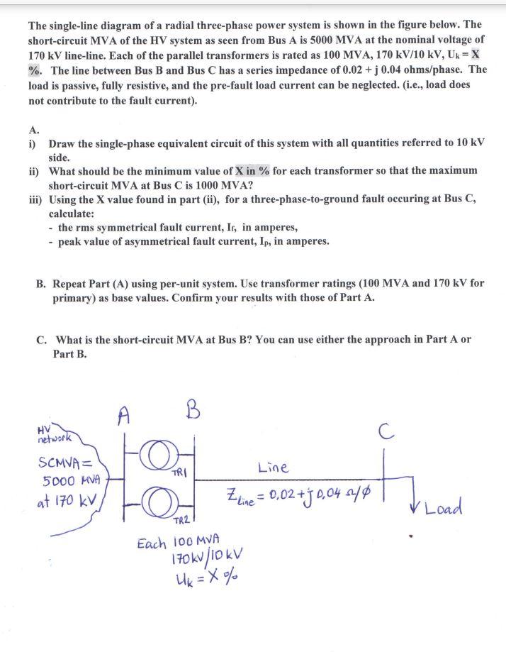 Solved The single-line diagram of a radial three-phase power | Chegg.com
