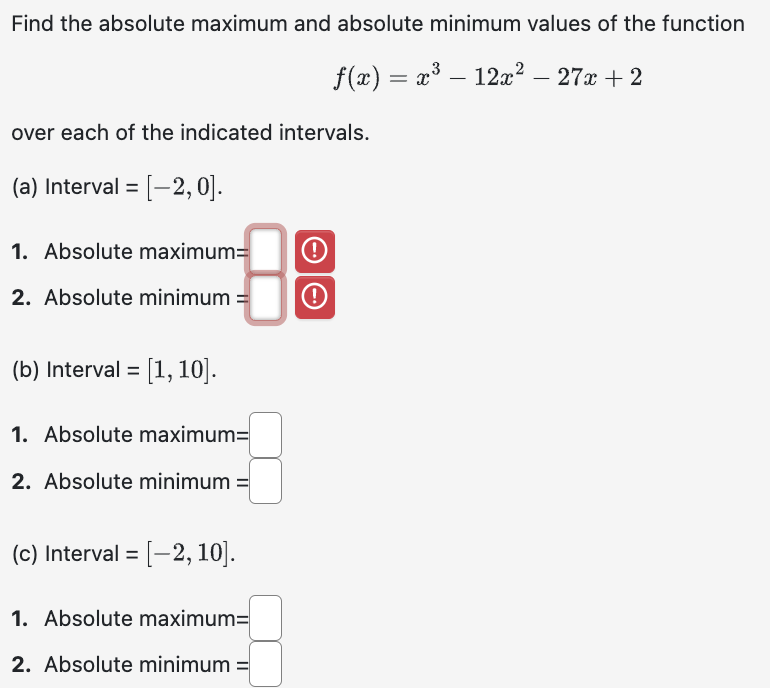 Solved Find the absolute ﻿maximum and absolute ﻿minimum | Chegg.com