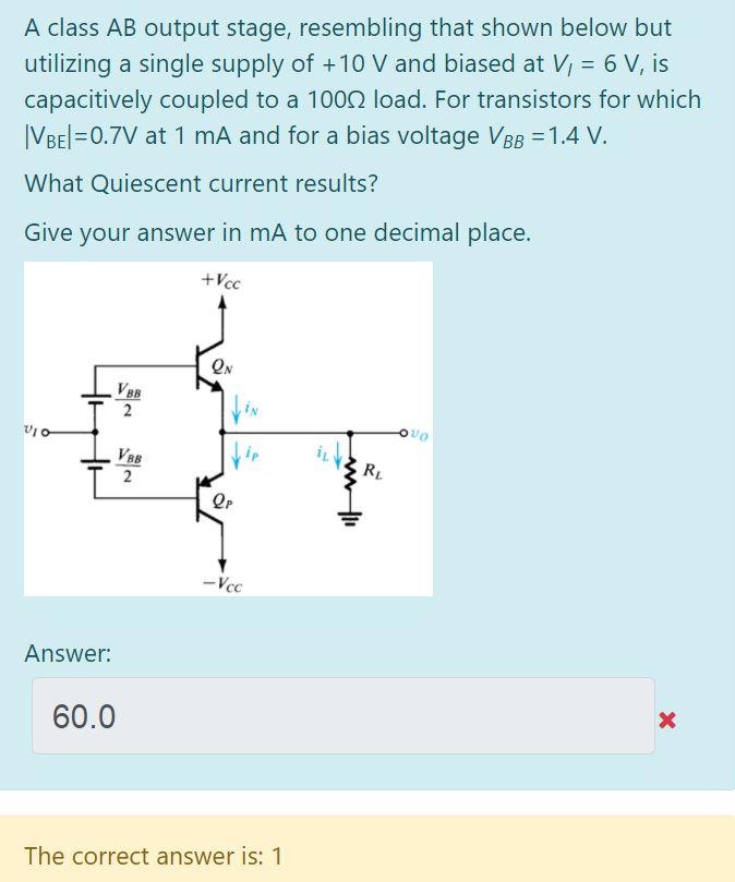 Solved A class AB output stage, resembling that shown below | Chegg.com