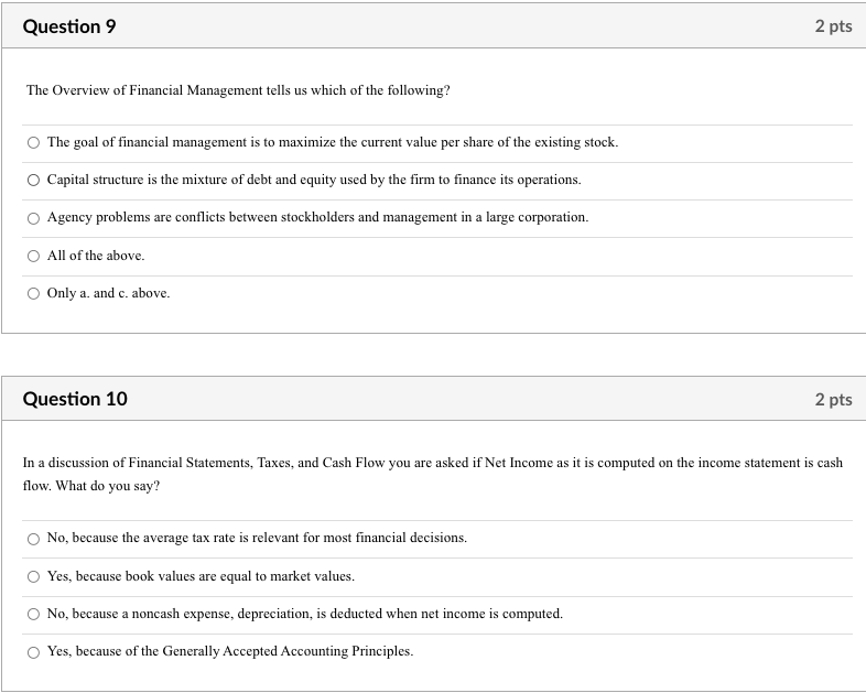 Solved Question 9 2 pts The Overview of Financial Management | Chegg.com
