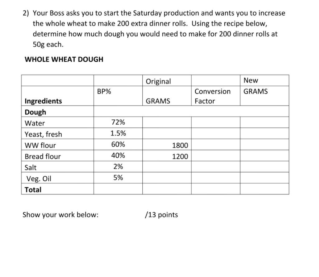 Solved Bakers Percentage Recipe Conversions For the | Chegg.com