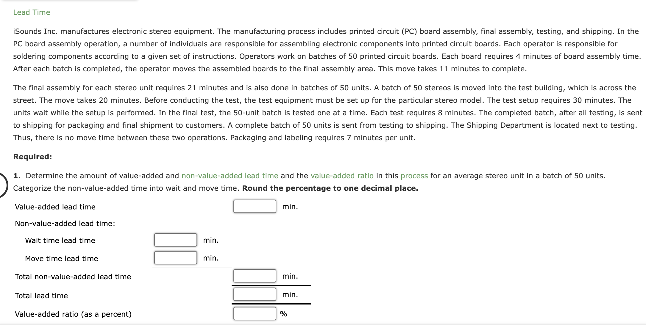 Solved Lead Time iSounds Inc. manufactures electronic stereo | Chegg.com