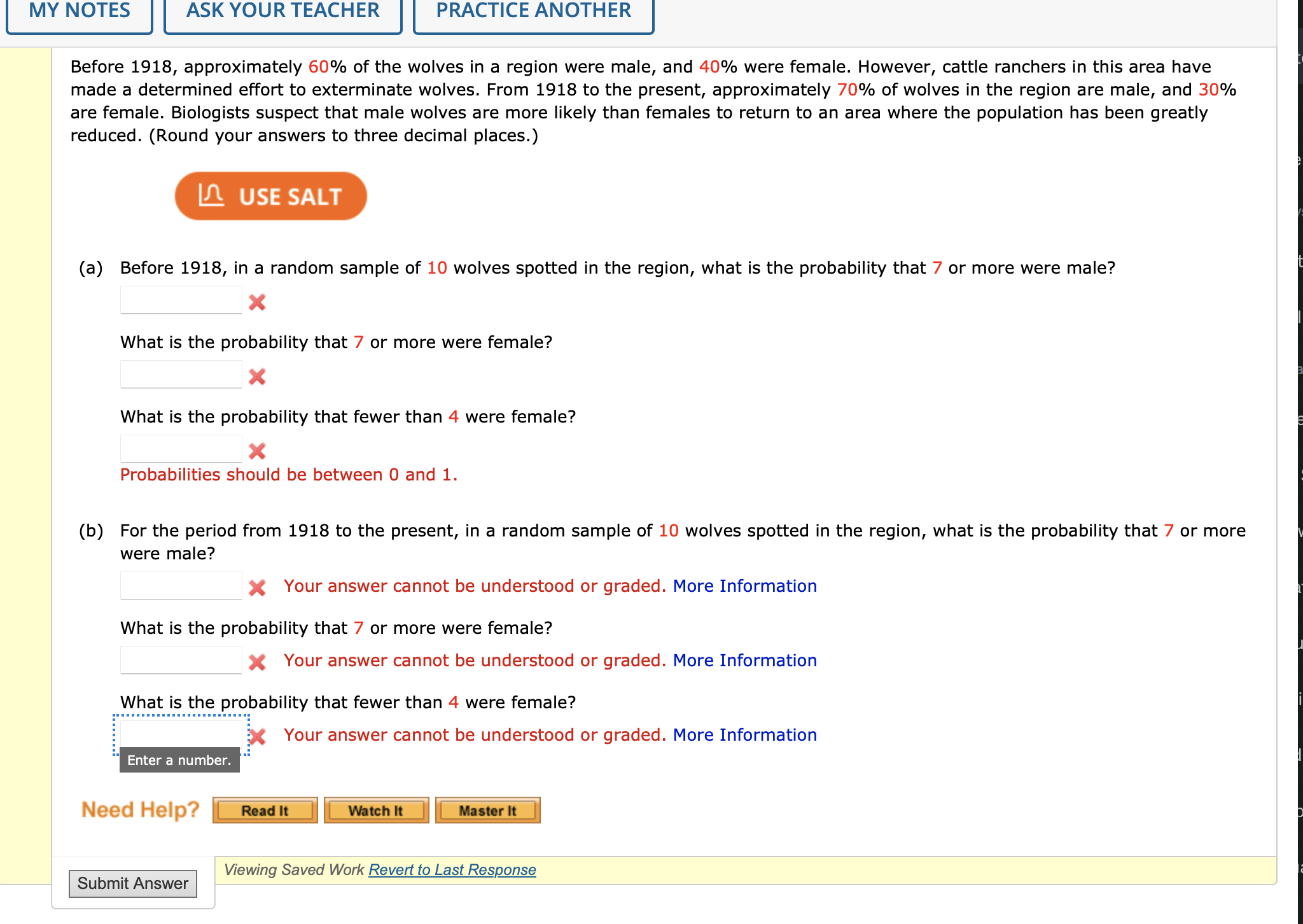 Solved Before 1918 , approximately 60% of the wolves in a | Chegg.com