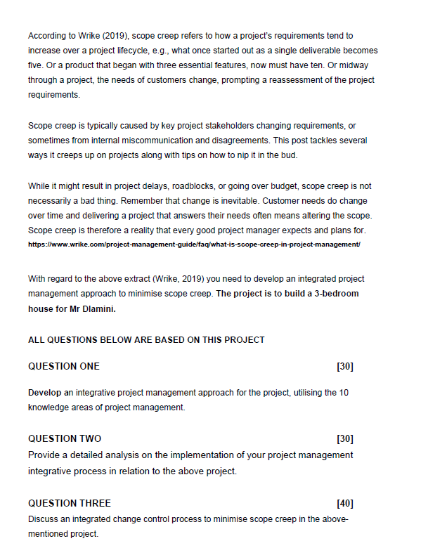 Solved According to Wrike (2019), scope creep refers to how | Chegg.com