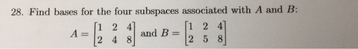 Solved Find bases for the four subspaces associated with A | Chegg.com