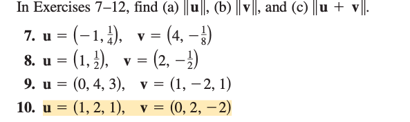 Solved In Exercises 7–12, find (a) | u |, (b) || V ||, and | Chegg.com