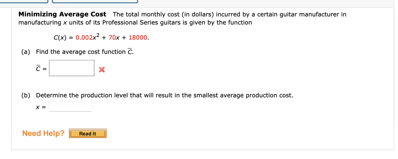 Solved Minimizing Average Cost The total monthly cost (in | Chegg.com