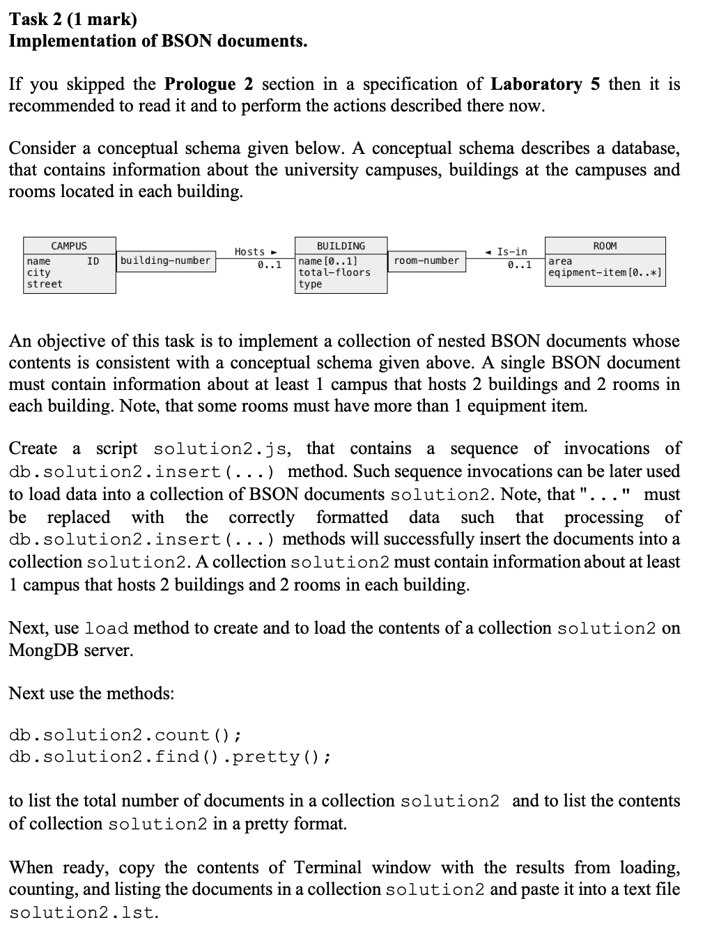 Task 2 (1 mark) Implementation of BSON documents. If | Chegg.com