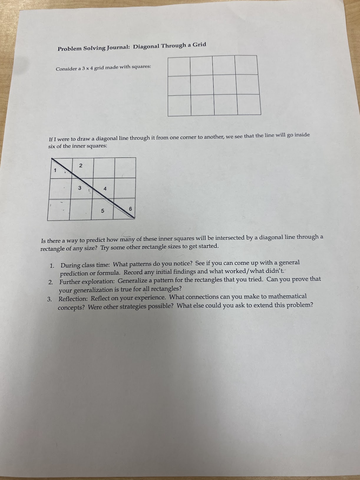 Solved Problem Solving Journal: Diagonal Through a Grid | Chegg.com