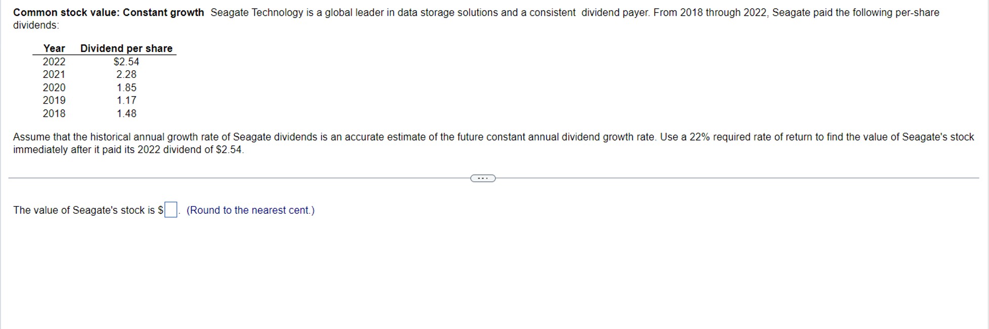 Solved dividends:\table[[Year,Dividend per | Chegg.com