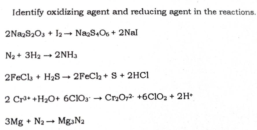 Solved Identify oxidizing agent and reducing agent in the | Chegg.com