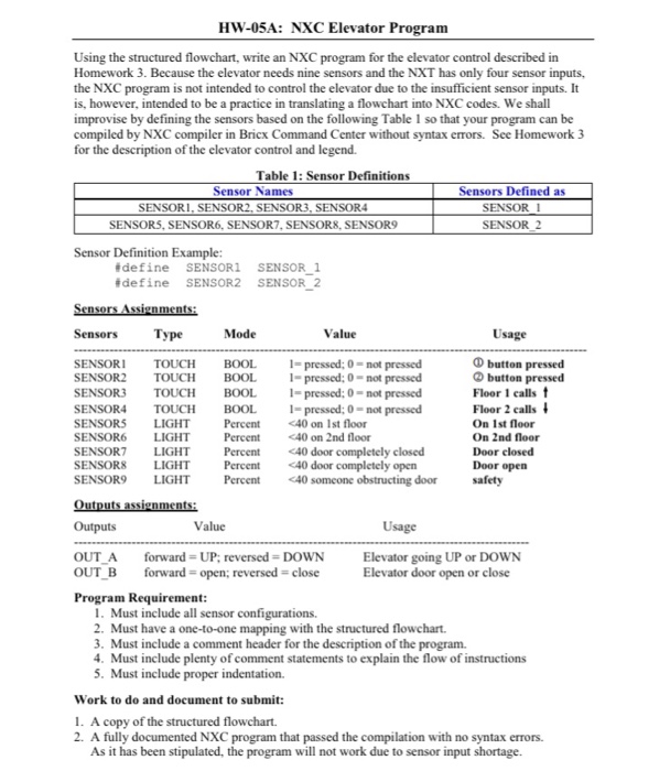 HW-05A: NXC Elevator Program Using the structured | Chegg.com