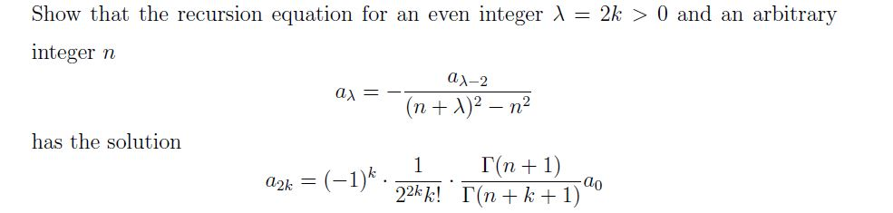 Solved Mathematical Physics Show that the recursion equation | Chegg.com