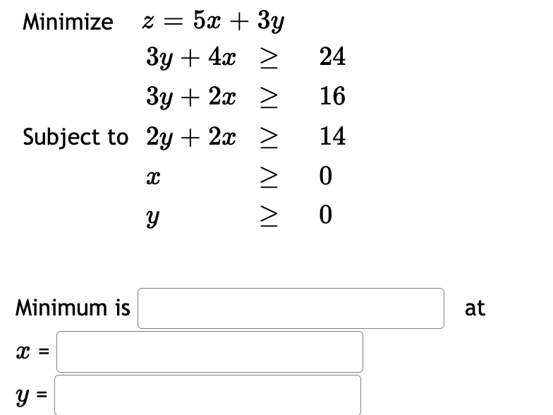 Solved Maximize z=5x+4y2x+4y≤28 Subject to 5x+y≤25x≥0y≥0 | Chegg.com