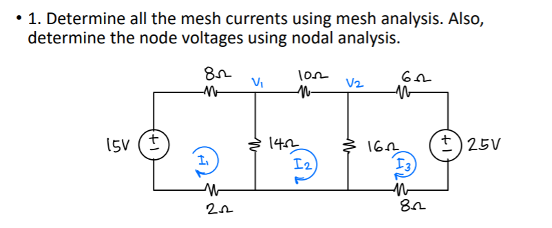 Solved • 1. Determine all the mesh currents using mesh | Chegg.com