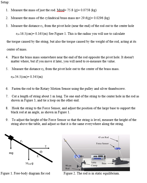 Solved Setup: 1. Measure the mass of just the rod. Mrod= | Chegg.com