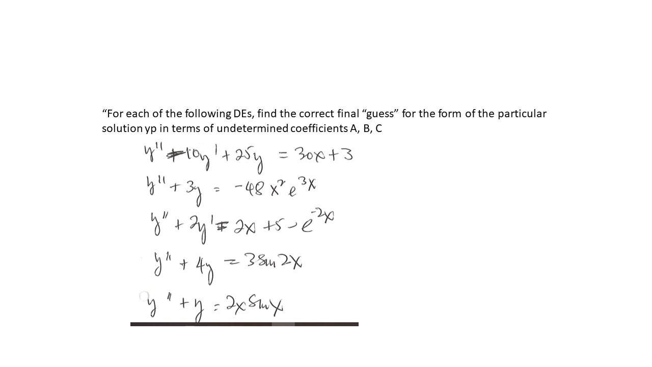 Solved "For each of the following DEs, find the correct | Chegg.com