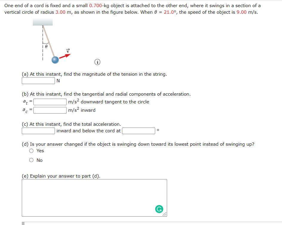 Solved One end of a cord is fixed and a small 0.700-kg | Chegg.com